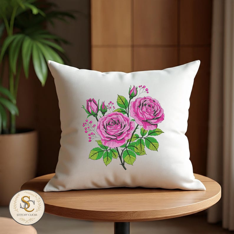 Pink Rose Flower Embroidery Design – Blooming Roses Floral – Machine ...