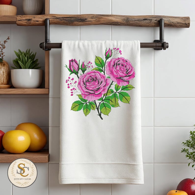 Pink Rose Flower Embroidery Design – Blooming Roses Floral – Machine ...