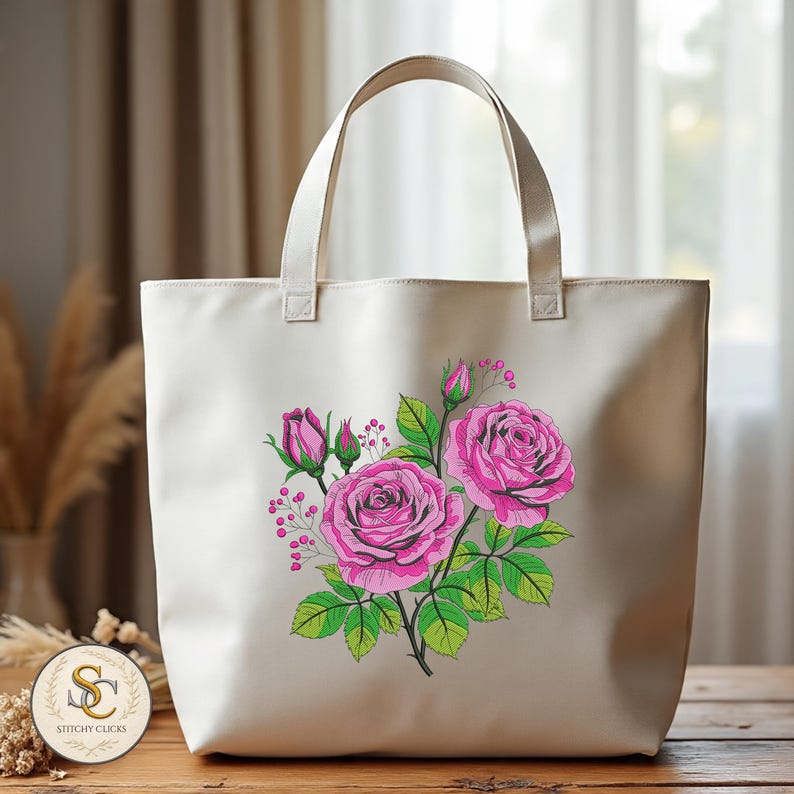 Pink Rose Flower Embroidery Design – Blooming Roses Floral – Machine ...