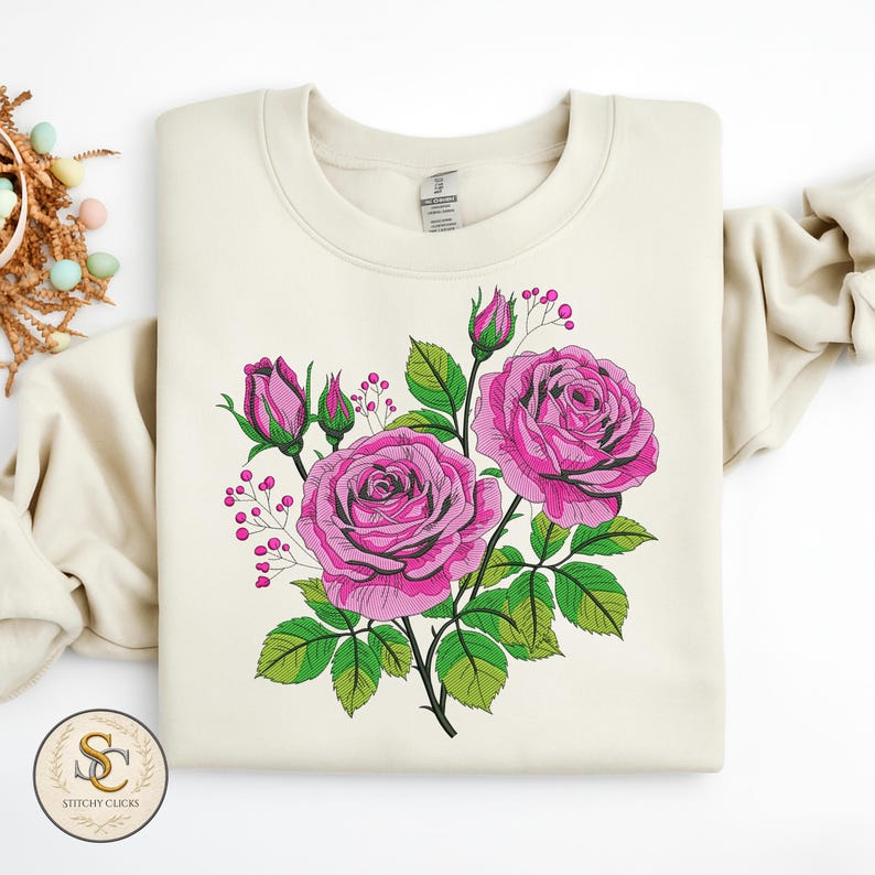 Pink Rose Flower Embroidery Design – Blooming Roses Floral – Machine ...