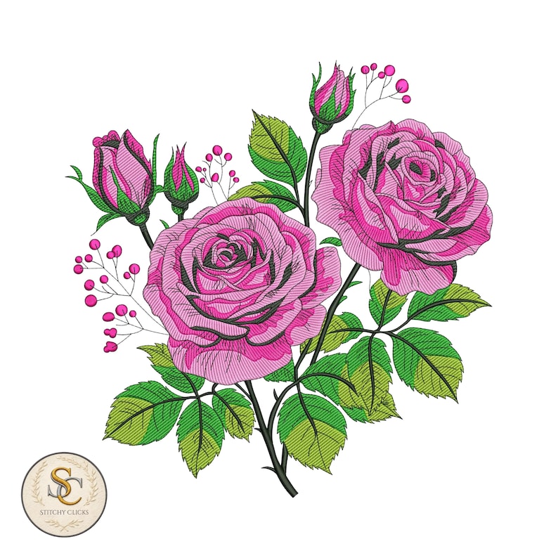 Pink Rose Flower Embroidery Design – Blooming Roses Floral – Machine ...