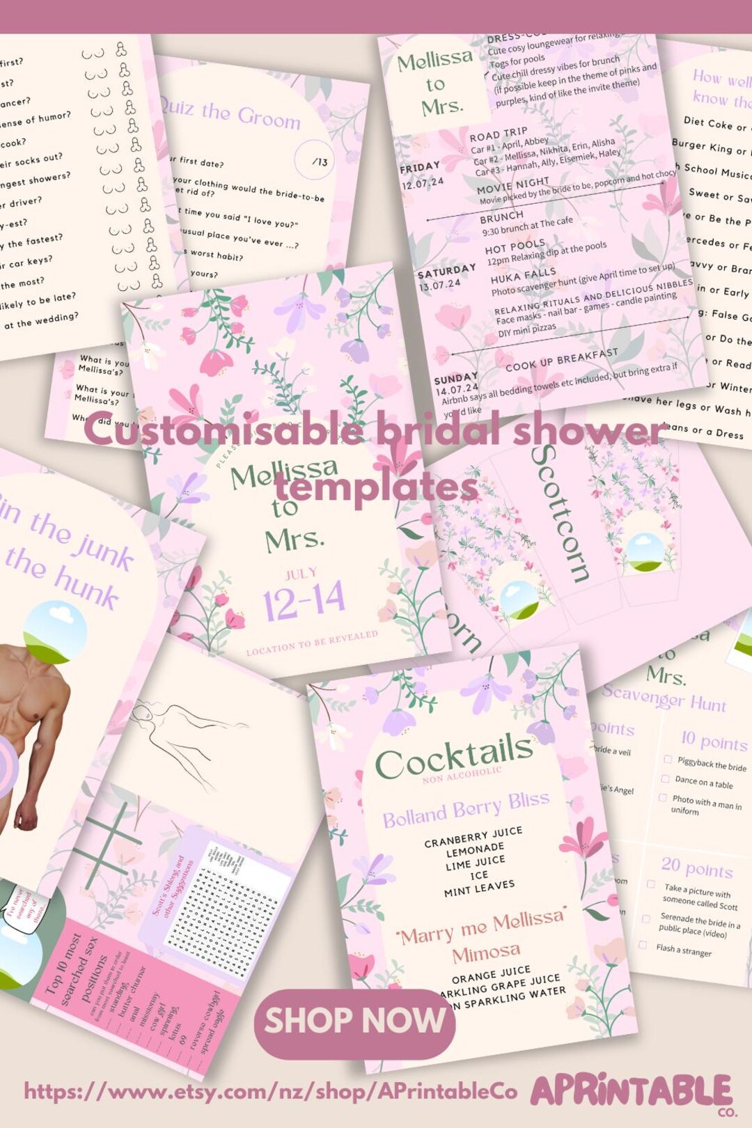 Customisable Bridal Shower/hen's Do Party Invitation Templates ...