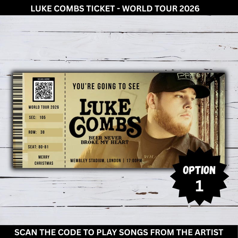 Personalised Luke Combs Concert Ticket Gift: Keepsake Reveal Ticket ...