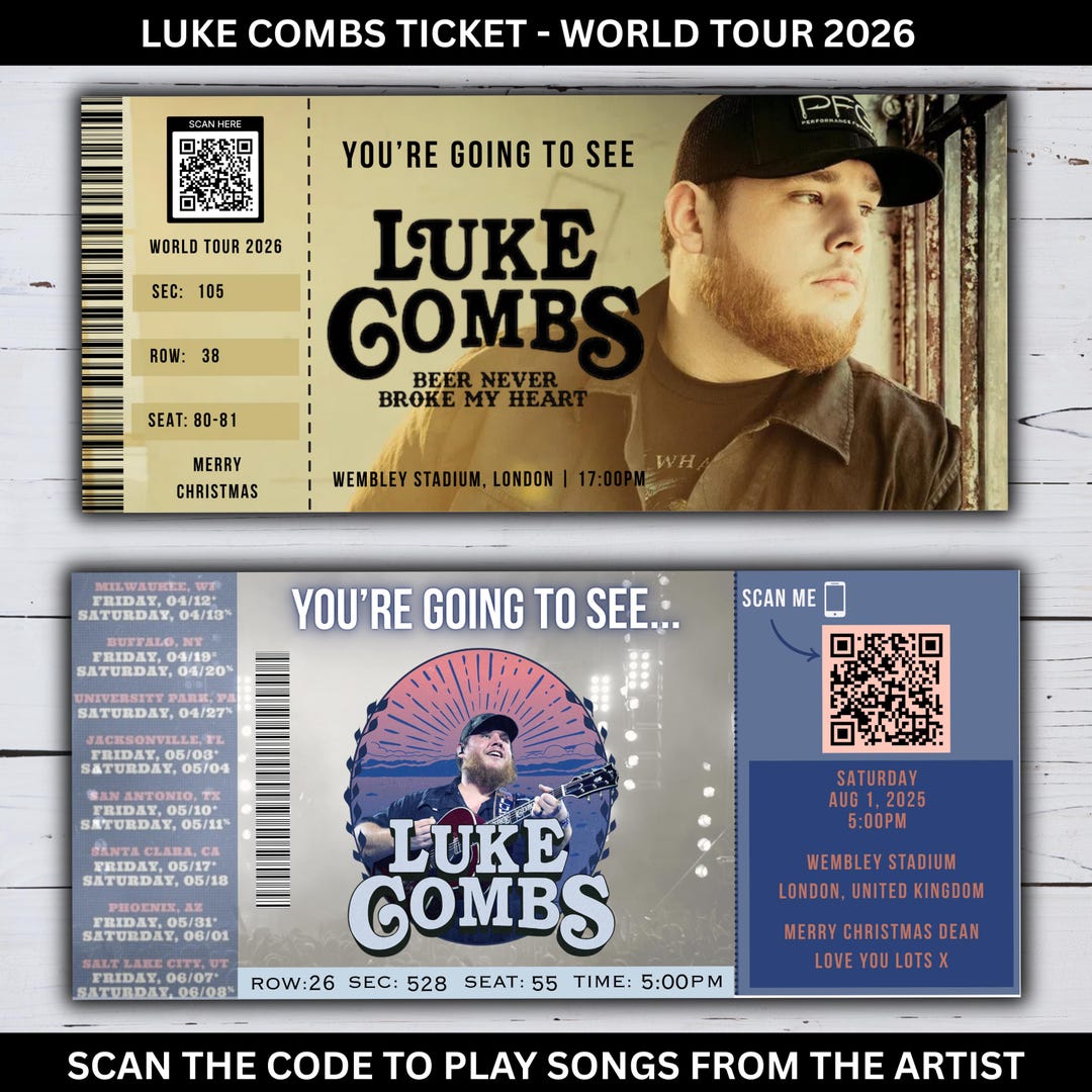 Personalised Luke Combs Concert Ticket Gift: Keepsake Reveal Ticket ...