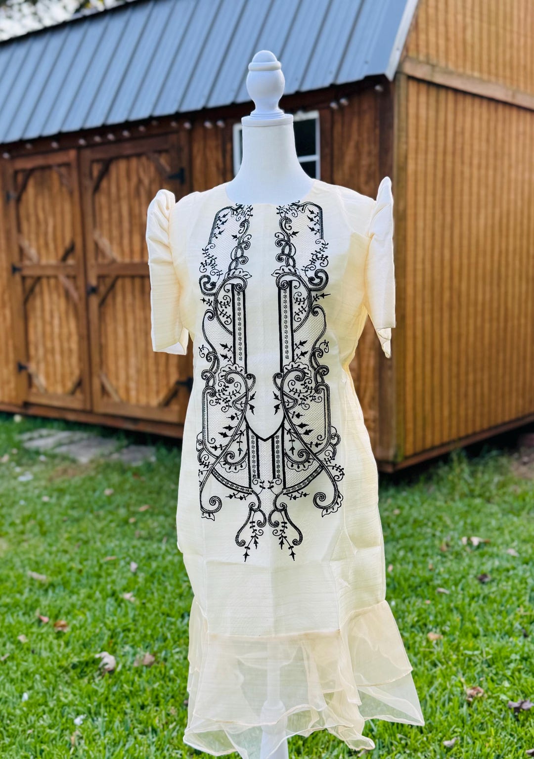 Modern Filipiniana Dress: Piña Organza, Embroidery, Mestiza Sleeves - Etsy