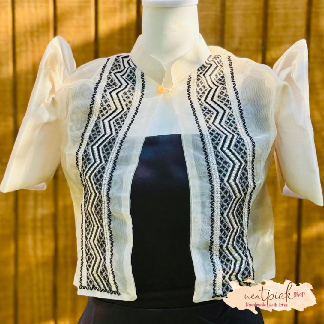 Modern Filipiniana Bolero Zigzag Embroidery Design Piña Organza Mestiza ...