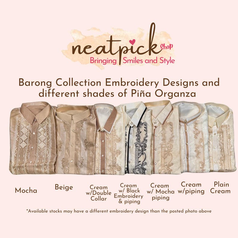 Barong Tagalog Full Open Cream With Mocha Piping Made of Piña Organza ...