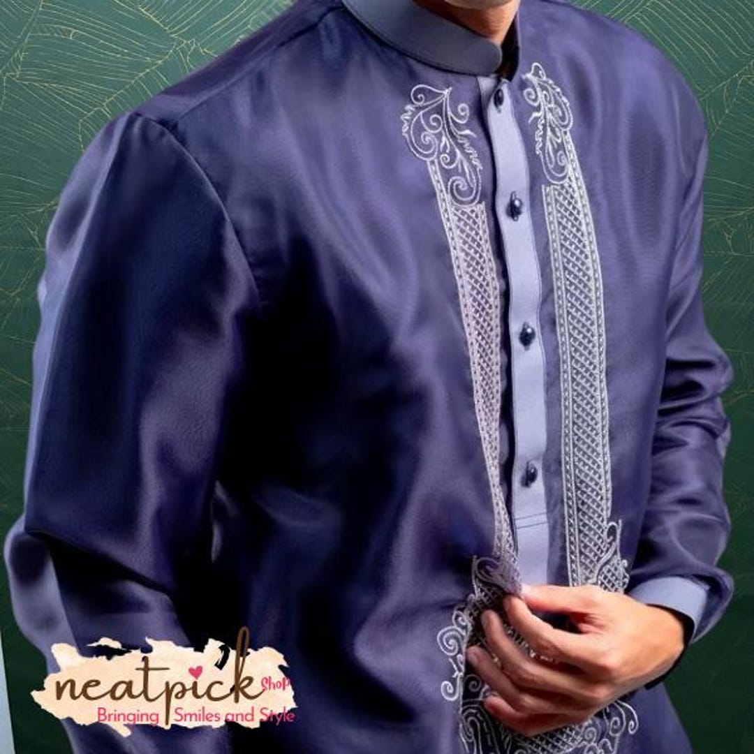 Neatpick Midnight Blue Barong Tagalog: Filipino Piña Organza Formal ...