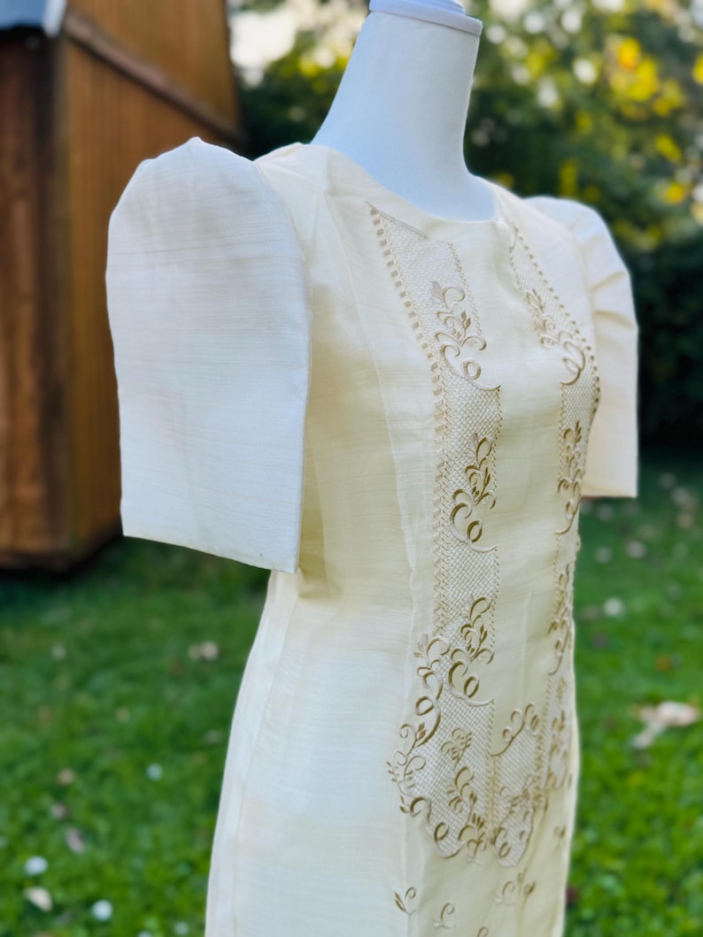Modern Filipiniana Dress: Piña Organza, Embroidery, Mestiza Sleeves - Etsy