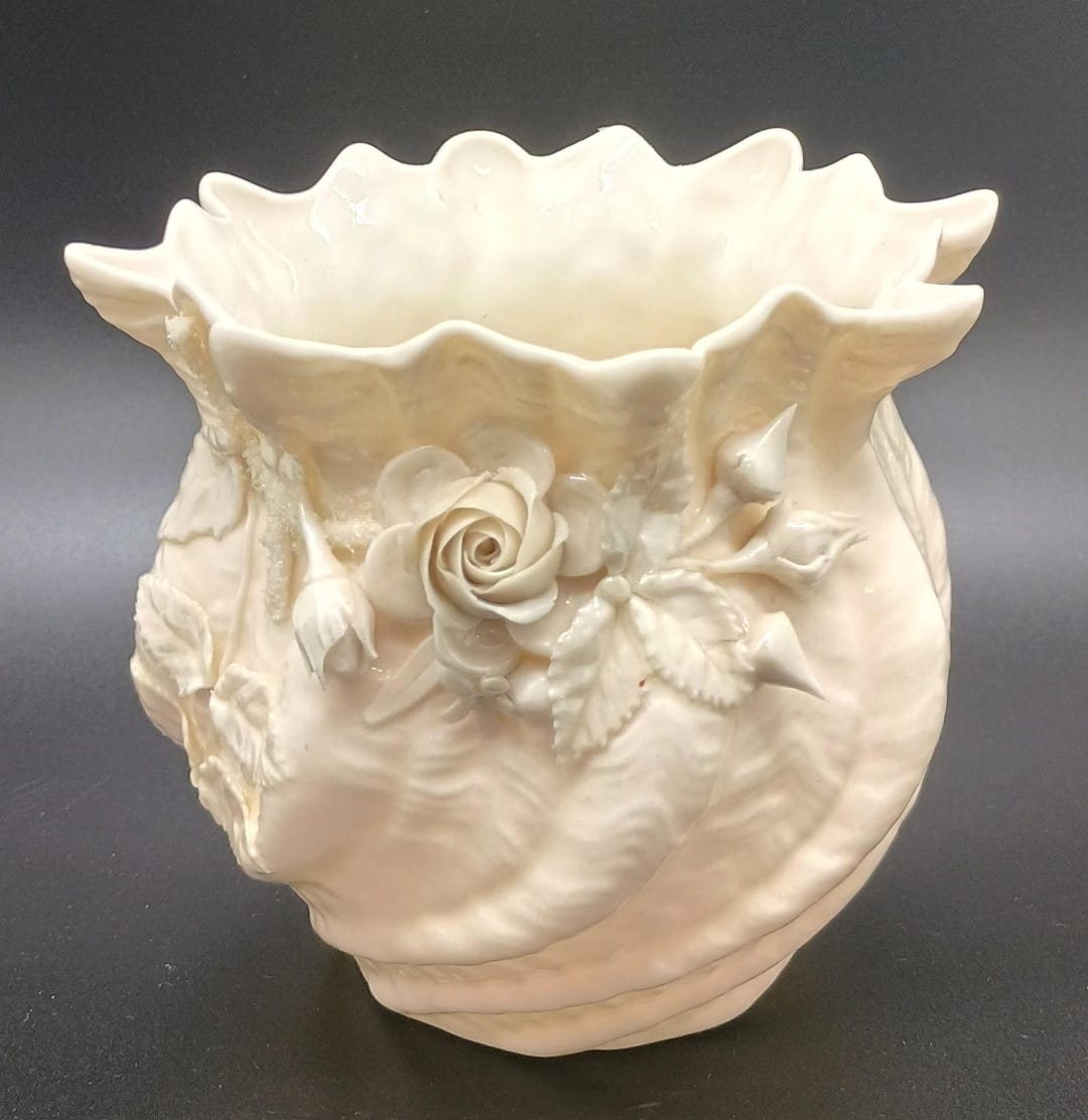 Vintage Belleek Irish Porcelain Vase – Ivory Floral Shell Vase ...