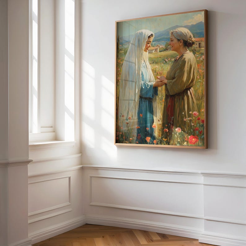 The Visitation Art, Blessed Virgin Mary and St Elizabeth Painting ...