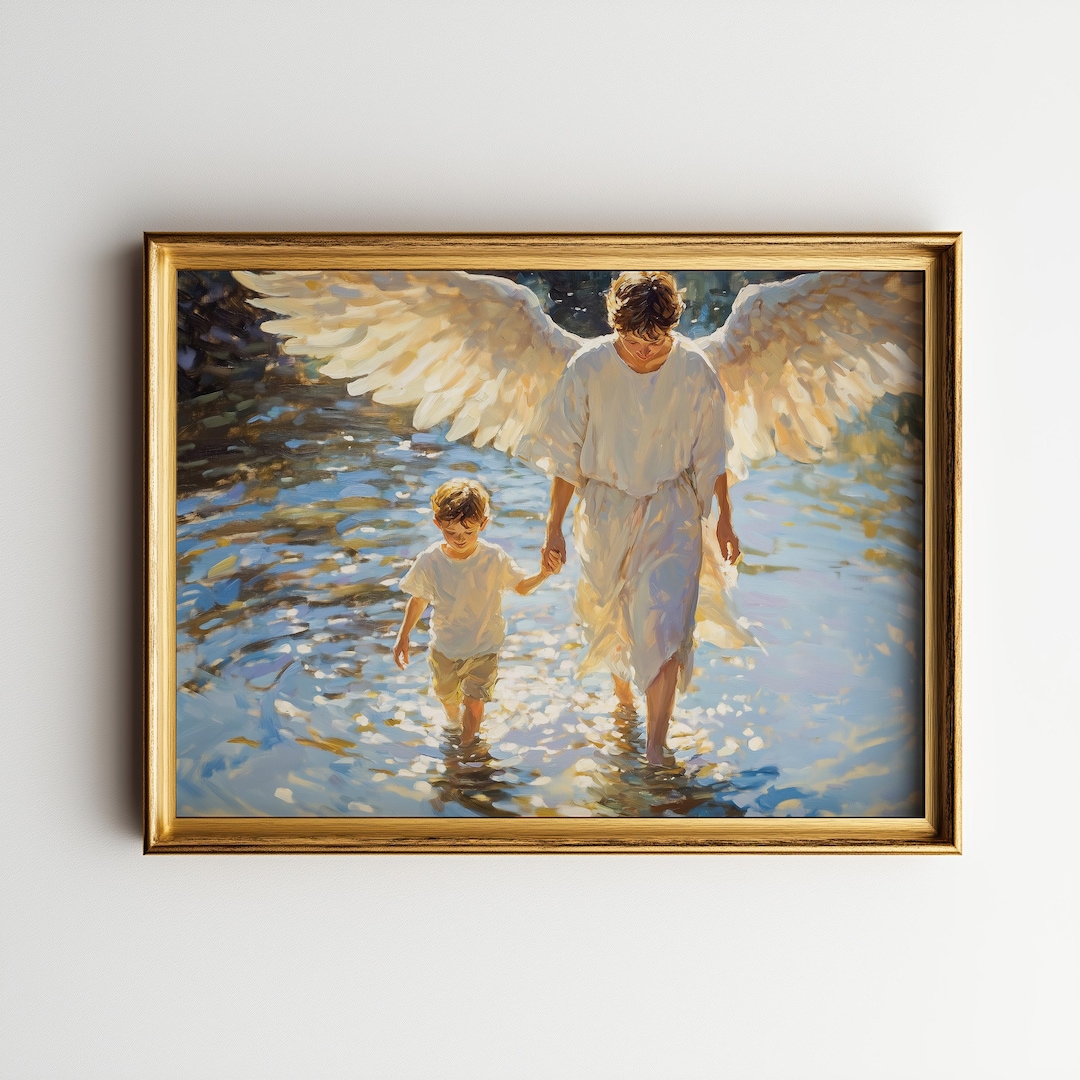 Guardian Angel and Child Wall Art, Catholic Oil Painting, Christian ...