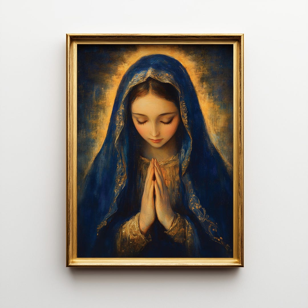 Virgin Mary Praying Oil Painting, Catholic Wall Art, Christian Digital ...