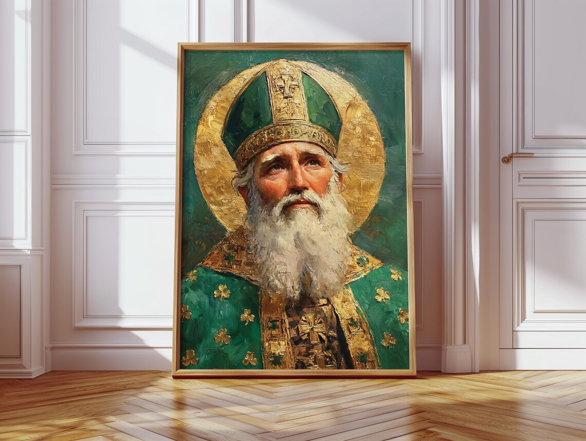 Saint Patrick Icon, Catholic Wall Art, St Patrick's Day Painting ...
