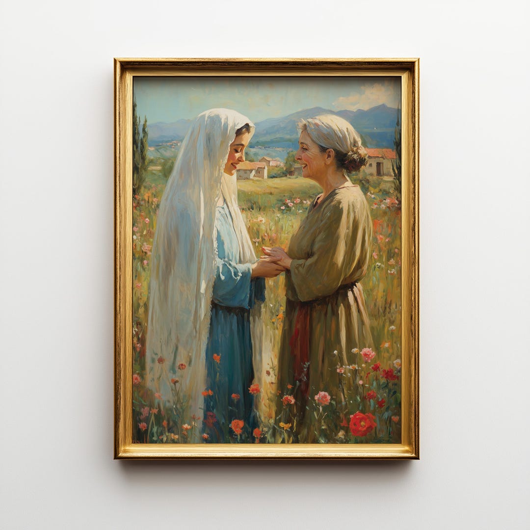 The Visitation Art, Blessed Virgin Mary and St Elizabeth Painting ...