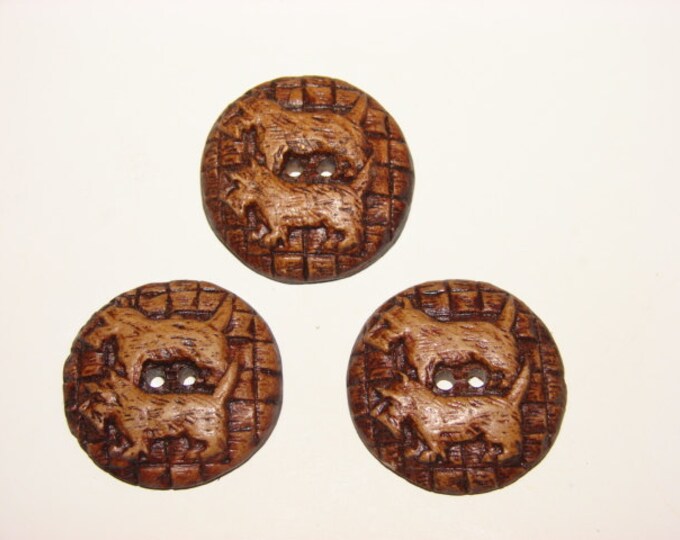 Vintage Scottie Dog Buttons Set of 3 Large Carved Burwood - Etsy