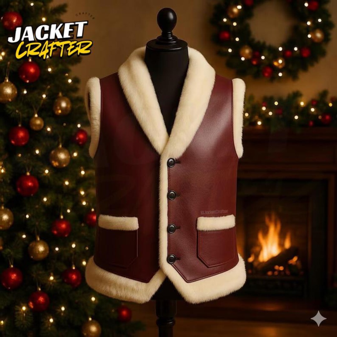 Real Leather Santa Inspired Vest With Faux Fur Trim - Etsy