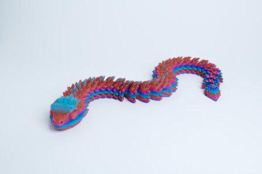 Rainbow Blue Pink Articulated Snake • Flexi Dragon Fidget Toy • 3D ...