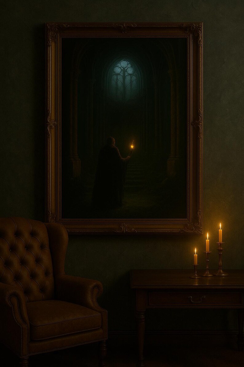 Gothic Cathedral Wall Art – Cloaked Wanderer With Lantern, Dark Fantasy ...