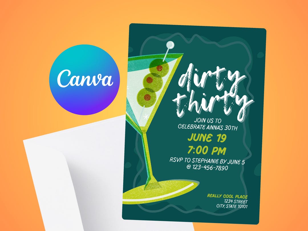 Dirty Thirty Invitation Template | Editable Canva 30th Birthday Invite ...