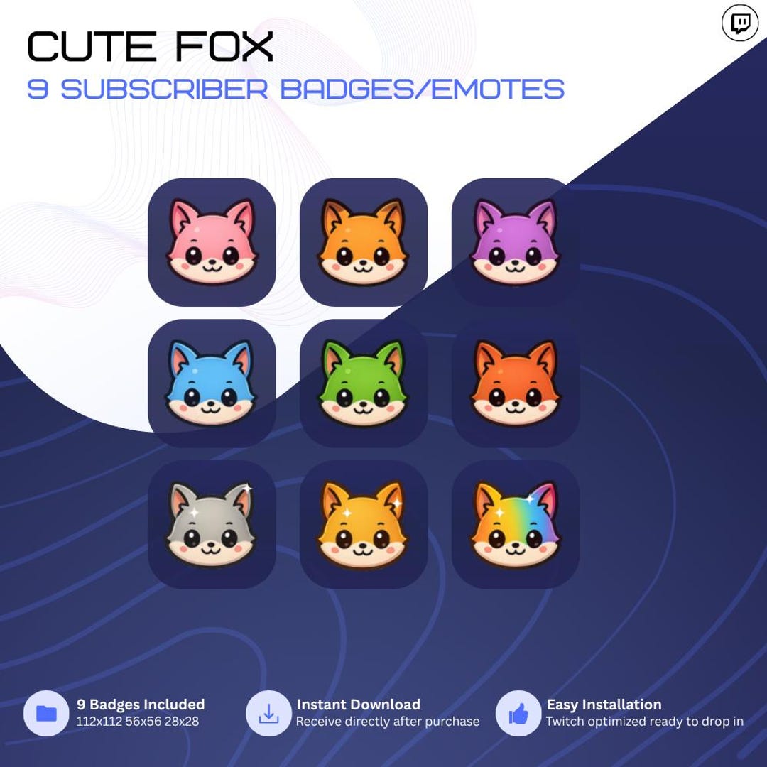 9 Cute Fox Subscriber Badges | Baby Fox Badge Emote for Twitch and Kick ...