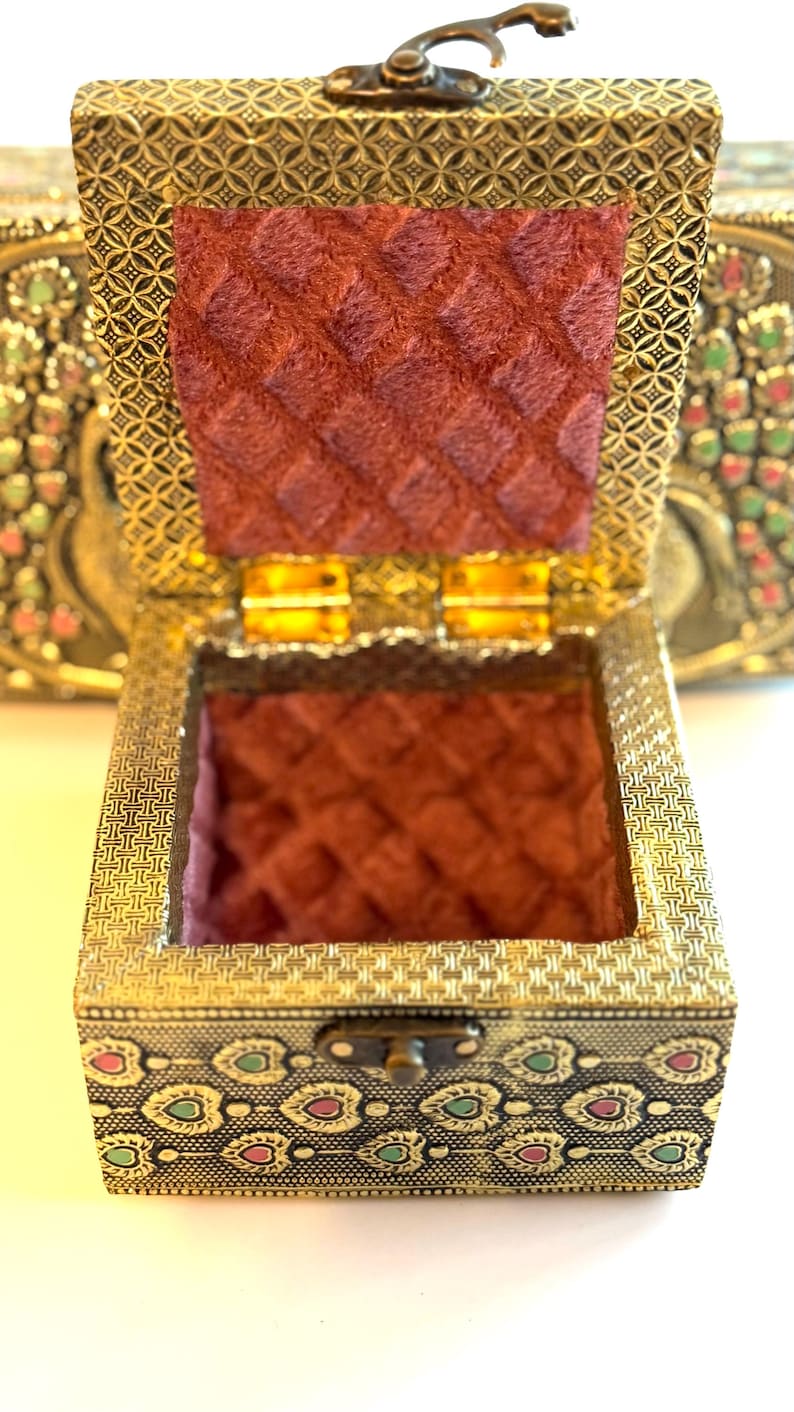 Peacock Embossed Metal Jewelry Box | Handcrafted Indian Trinket Box ...