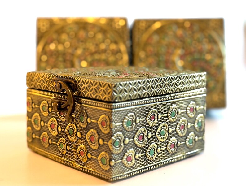 Peacock Embossed Metal Jewelry Box | Handcrafted Indian Trinket Box ...