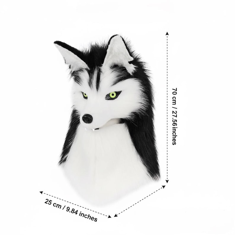Realistic Therian Wolf Mask – Faux Fur Animal Head for Cosplay, Fursuit ...