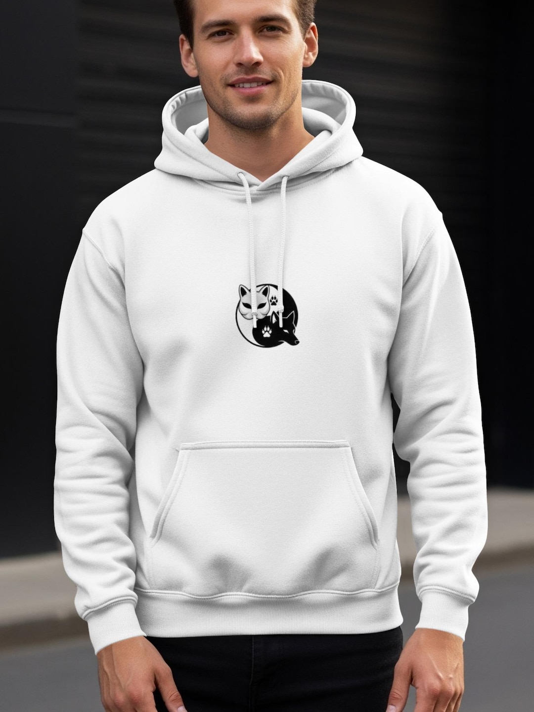 Therian Mask Hoodie, Yin Yang Wolf Cat Design, Hand Drawn Sketch ...