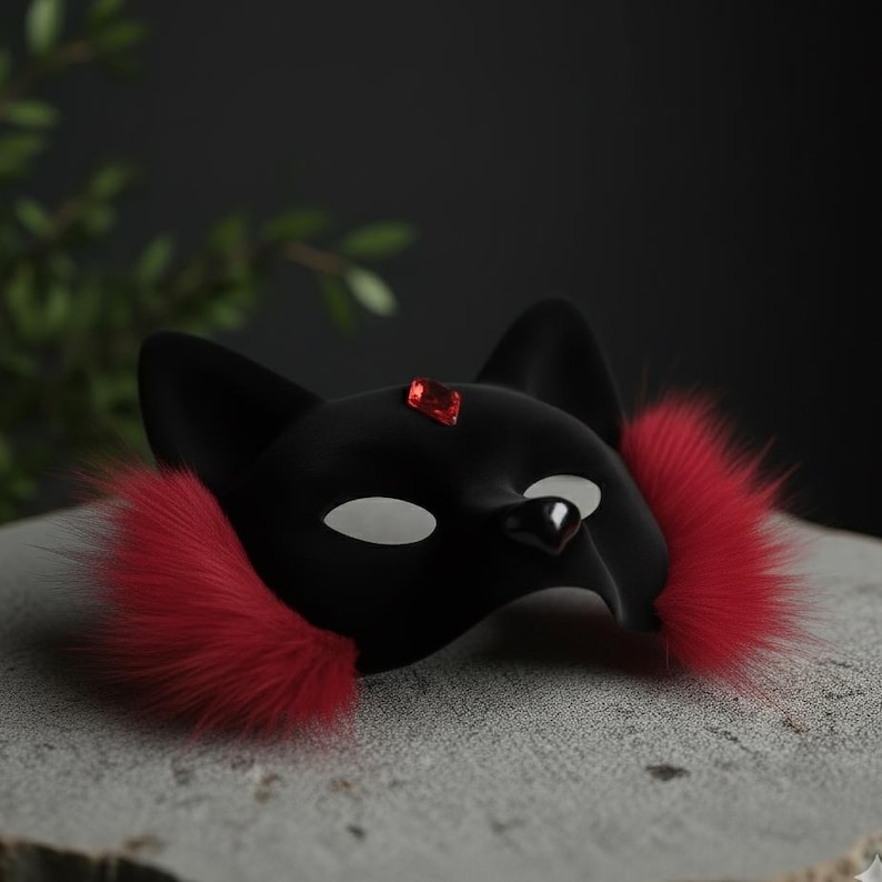 Black Wolf Mask: Faux Fur Cosplay Costume With Red Gem - Etsy