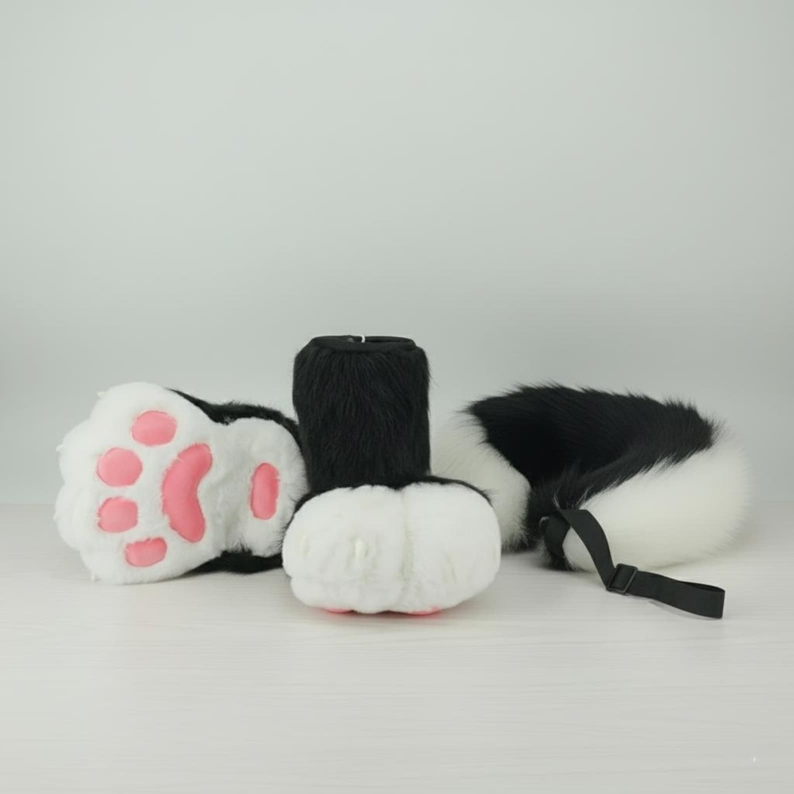 Furry Husky Fursuit Head, Paws and Tail Set, Black and White Cosplay ...