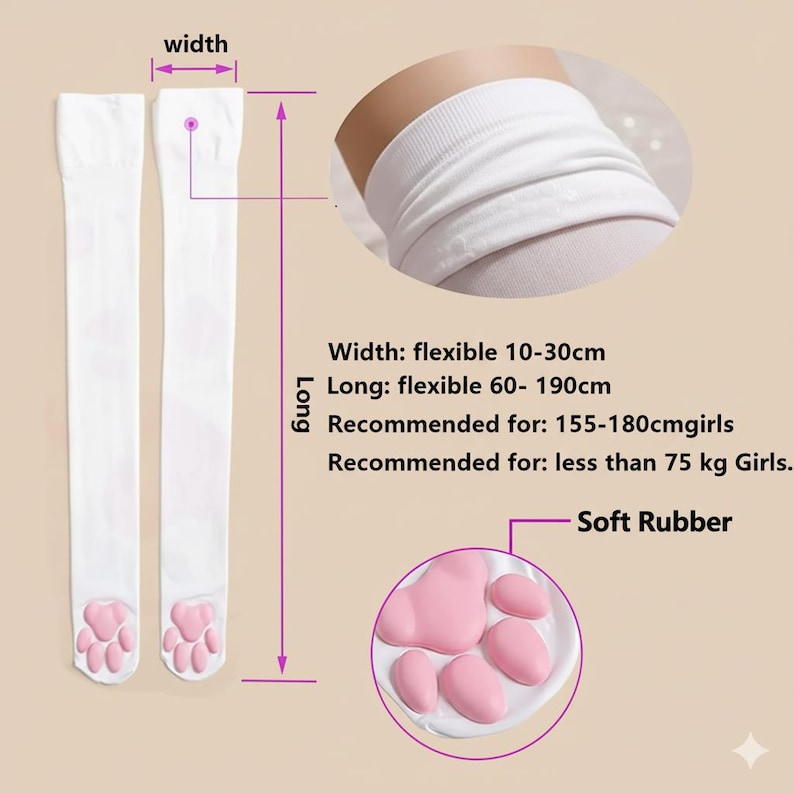 3D Pink Cat Paw Thigh High Socks • Kawaii Cosplay Loungewear - Etsy