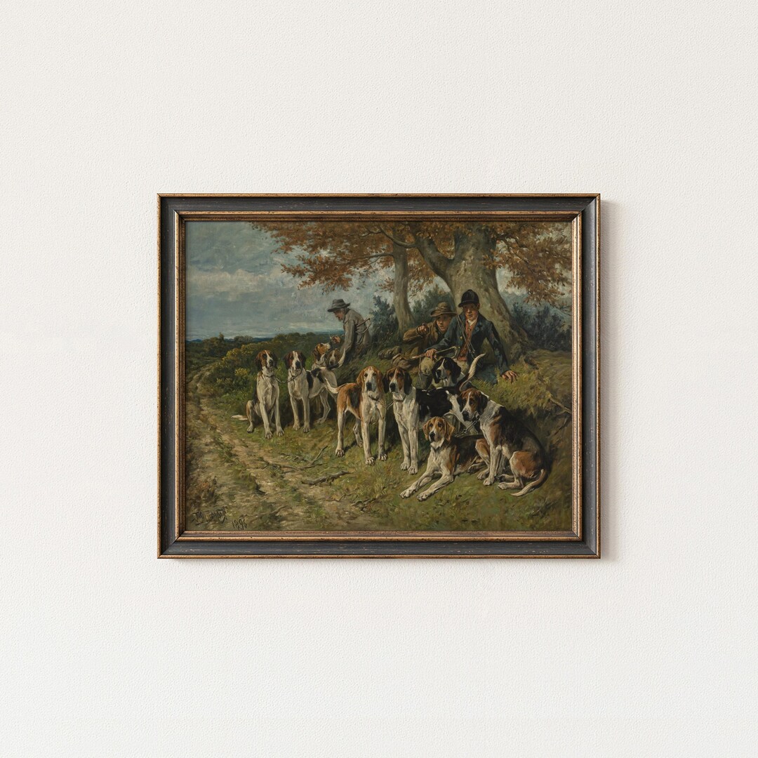 Vintage Hunting Hounds Painting | Fox Hunt Scene With Hunters | Classic ...