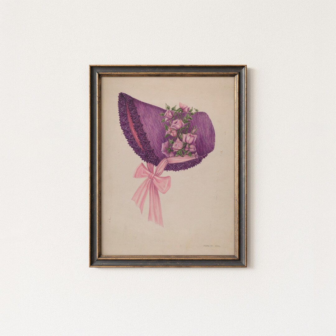Vintage Lady’s Bonnet Painting | Pink Bow & Roses Mailed Print ...