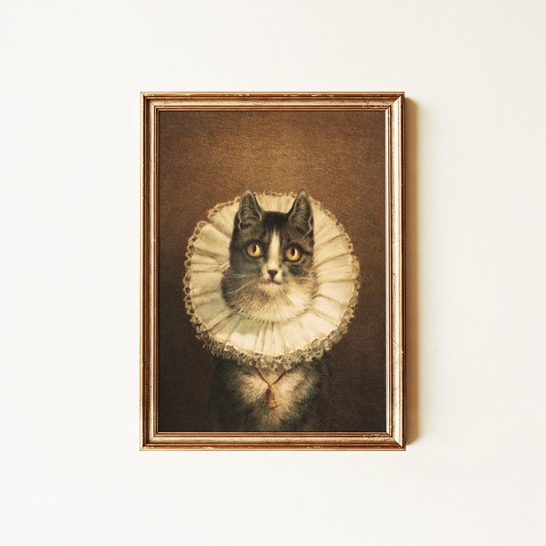 Vintage Style Cat Portrait Print | Renaissance Cat Wall Art | Quirky ...