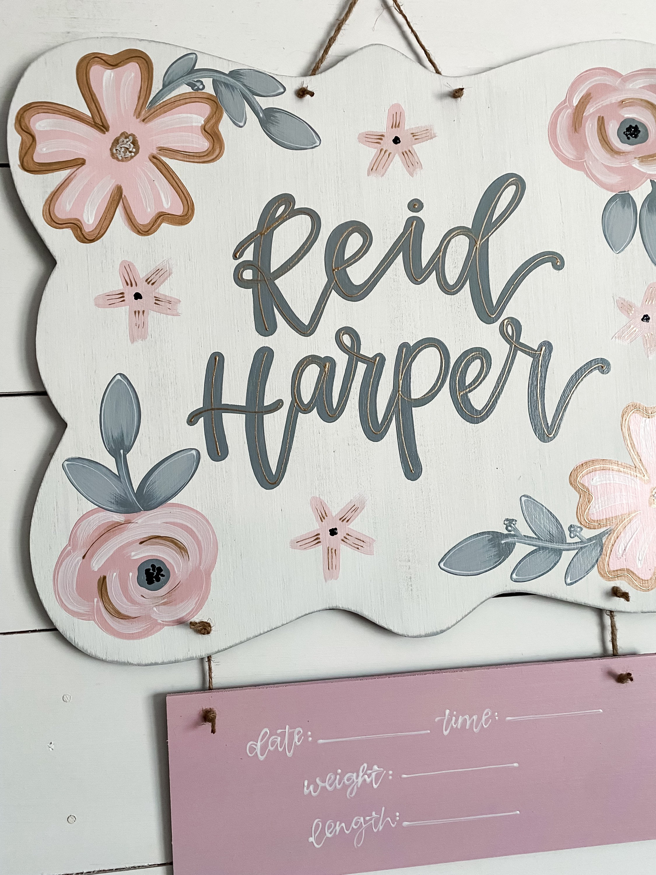 Blush Pink Floral + Polka Dots // Hospital Door Hanger + Nursery Sign ...