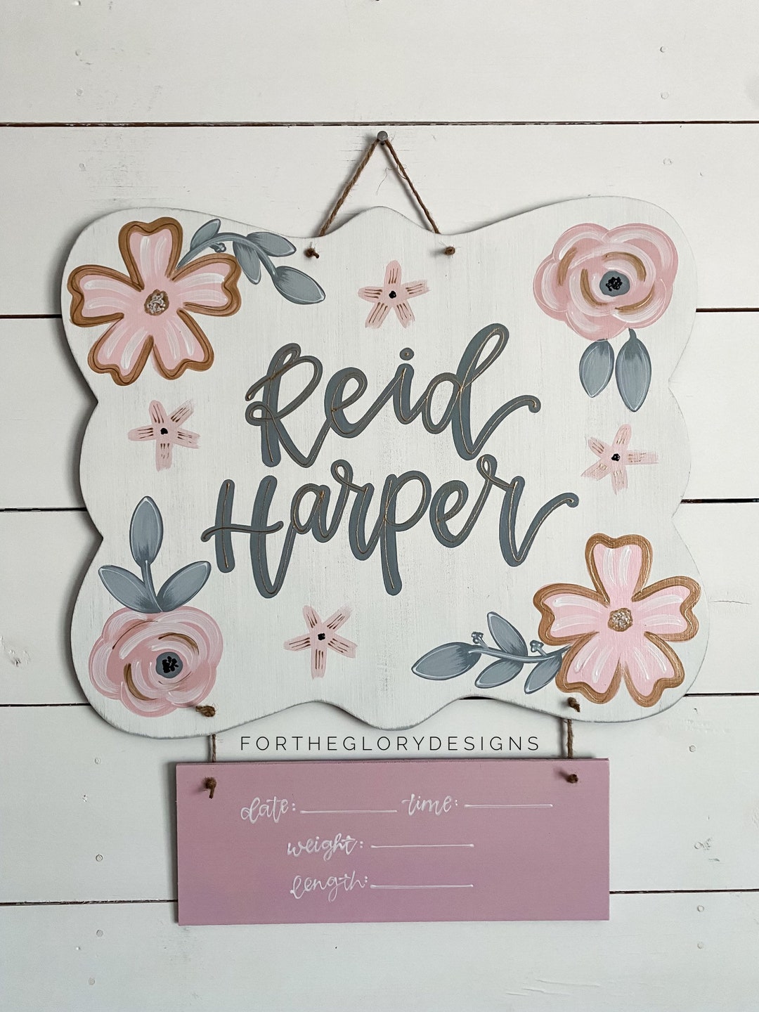 Blush Pink Floral + Polka Dots // Hospital Door Hanger + Nursery Sign ...