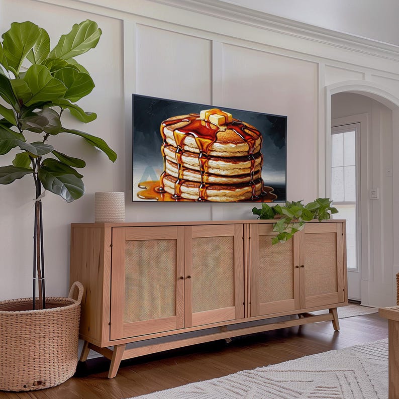 Moody Pancakes Stack Samsung Frame TV Arts, Impasto Oil Painting ...