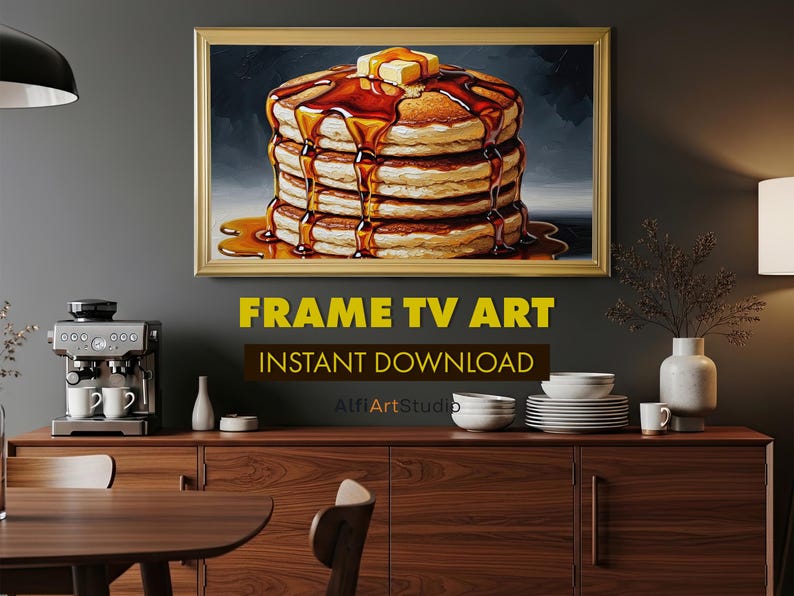Moody Pancakes Stack Samsung Frame TV Arts, Impasto Oil Painting ...