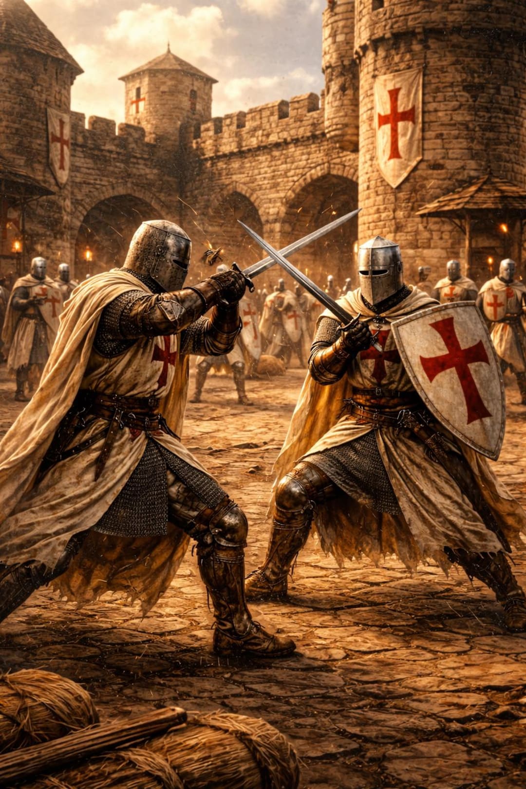 Templar Knights Training Oil Painting Printable – Medieval Crusader ...