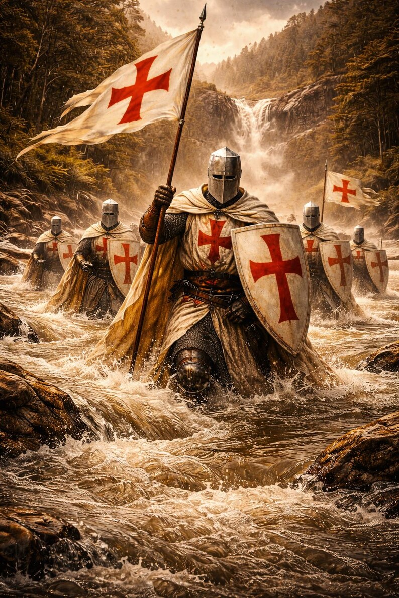Templar Knights River Crossing Printable – Medieval Crusader Wall Art ...