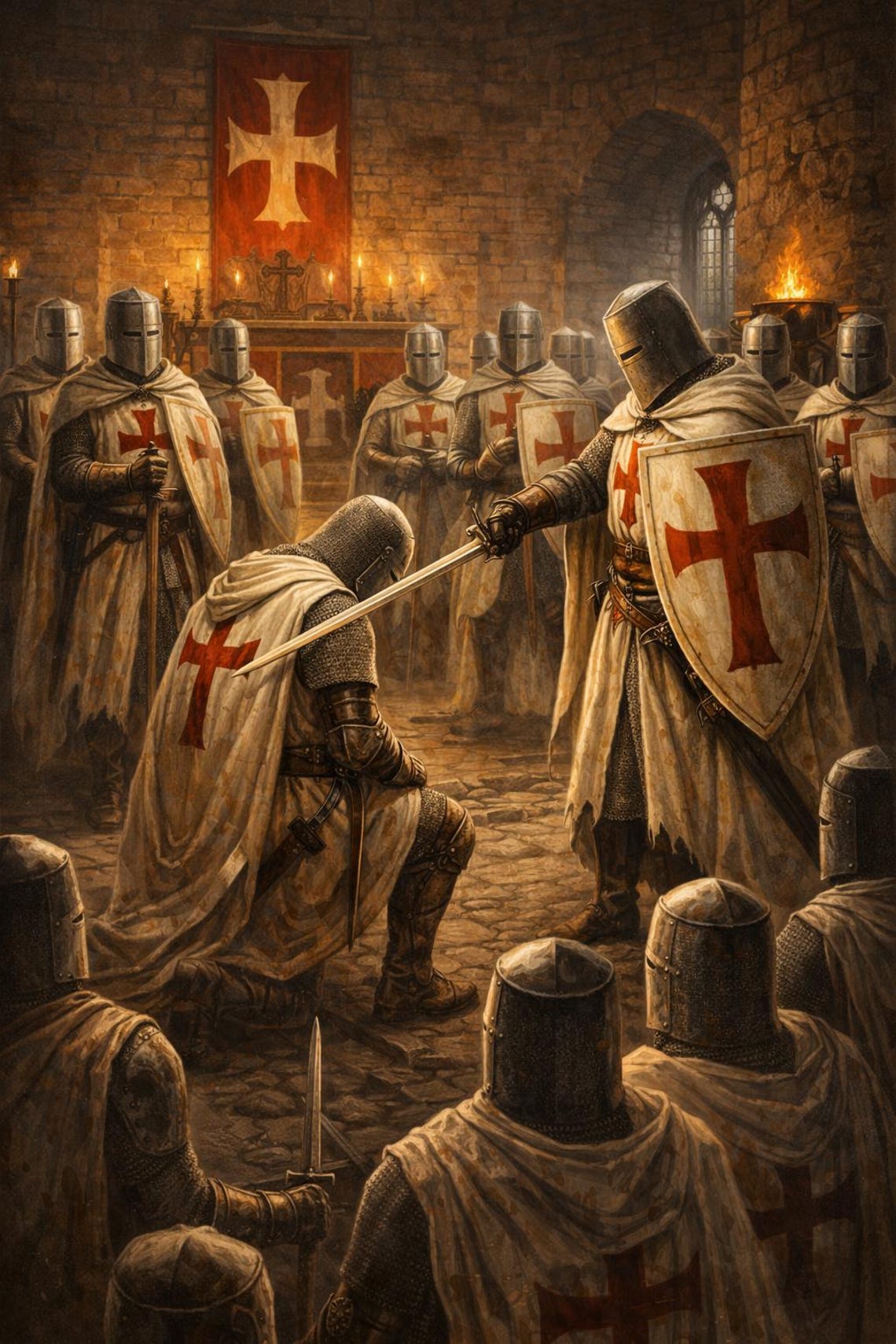 Templar Knights Oath Oil Painting Printable – Medieval Crusader Ritual ...