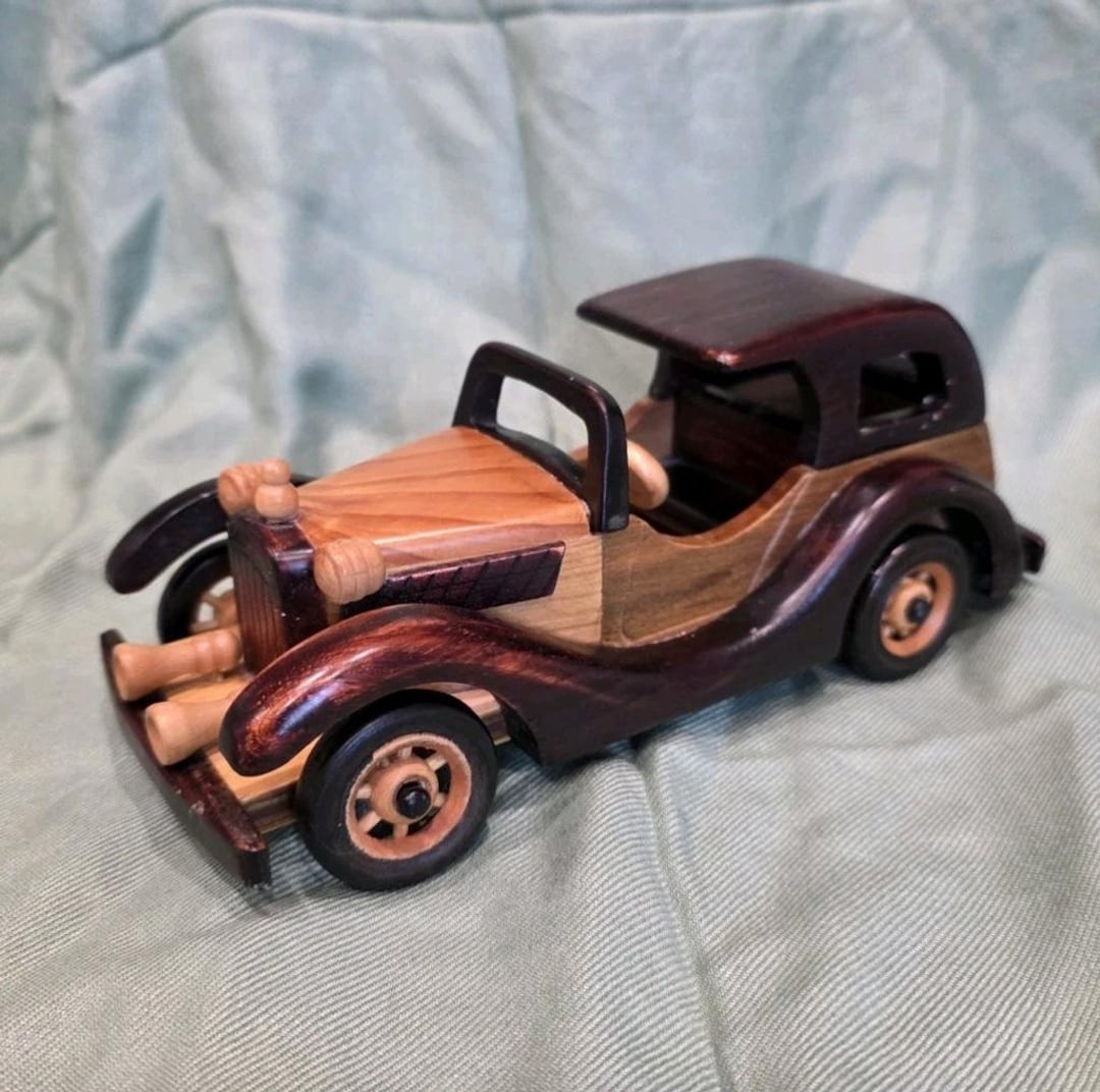 Vintage Wood Carved Model T Car Antique Automobile 8in Long Wooden
