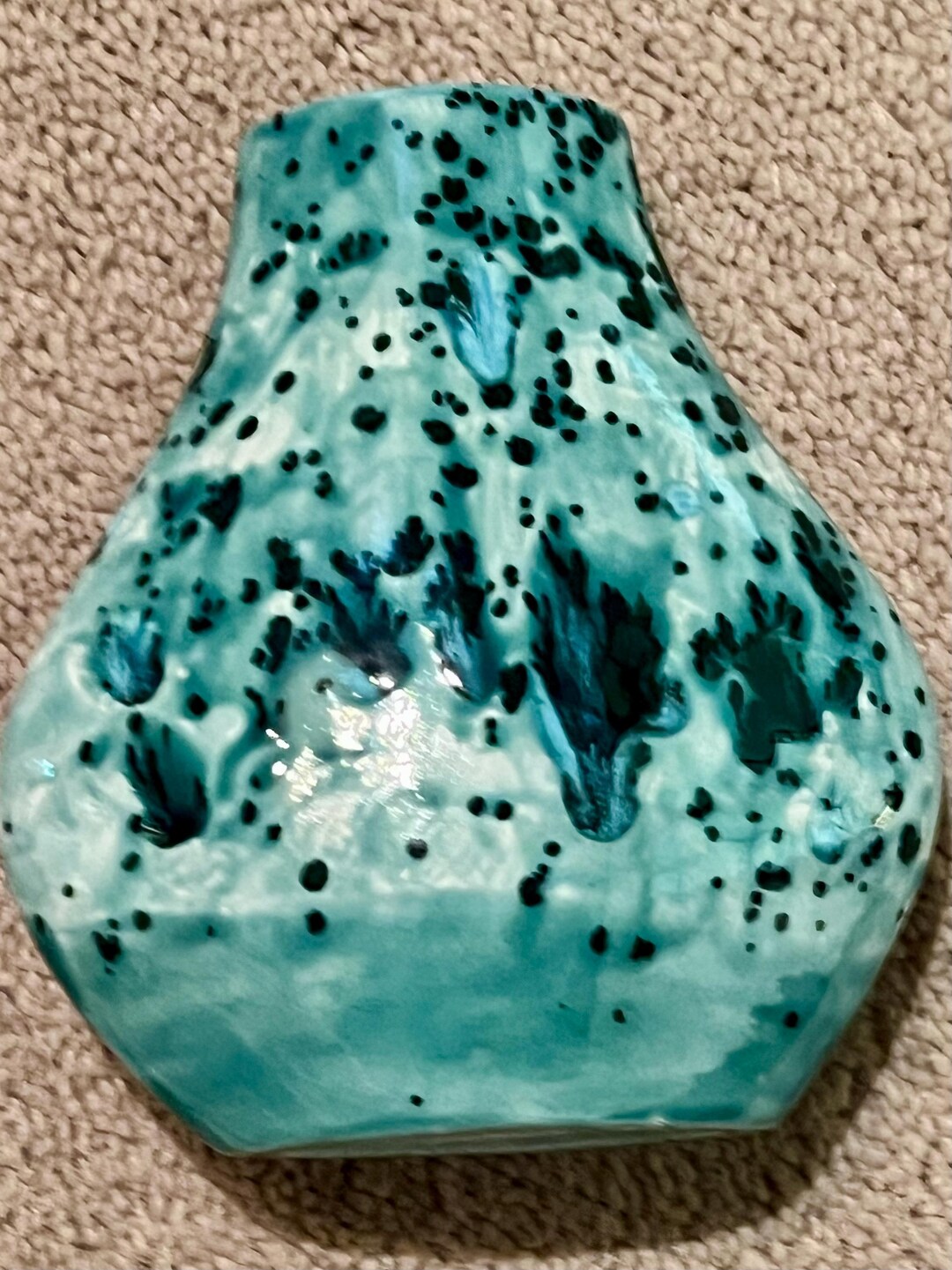 Mayco Abstract Vase, Signed S. Stone. Blue, Greens and Blacks. 6 1/2” X ...