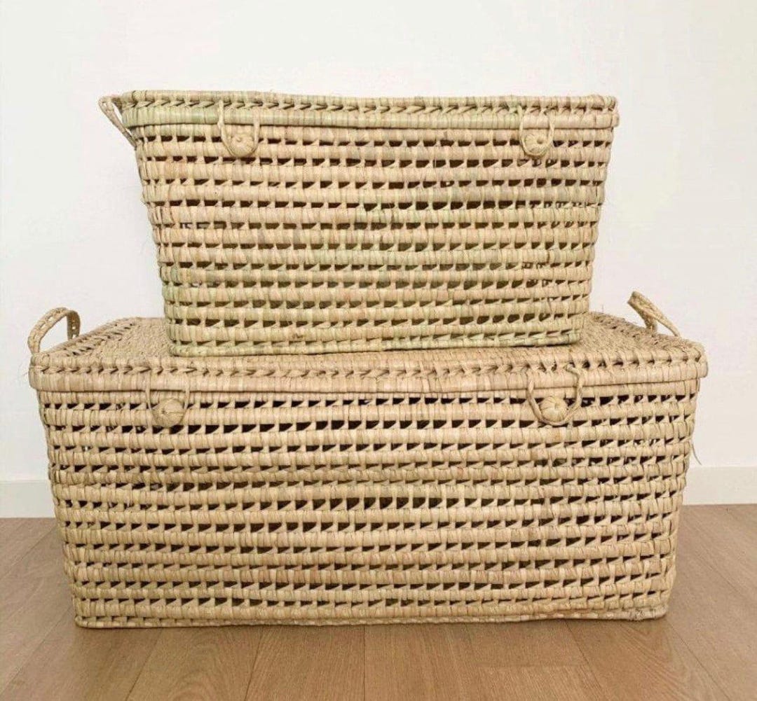 Woven Wicker Toy Box – Handcrafted Rattan Palm Leaf Storage Trunk ...