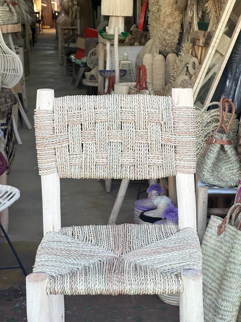 Moroccan Bar Stool, Handwoven Palm Leaf Cord Seat - Etsy