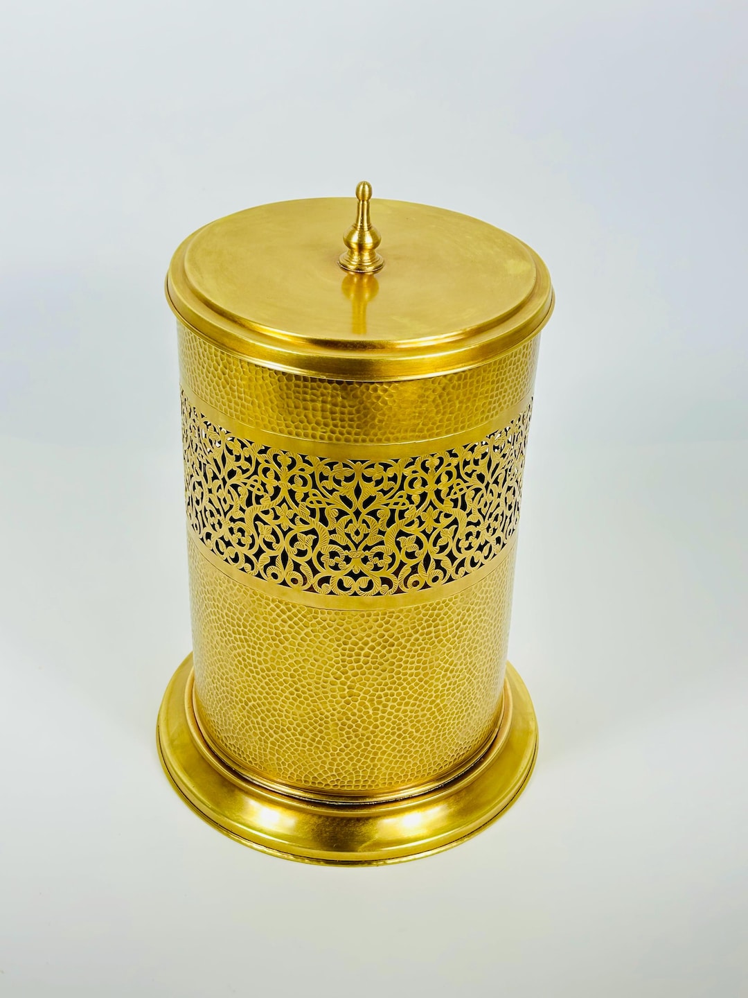 Moroccan Brass Wastebasket – Handmade Boho Bathroom Trash Can ...