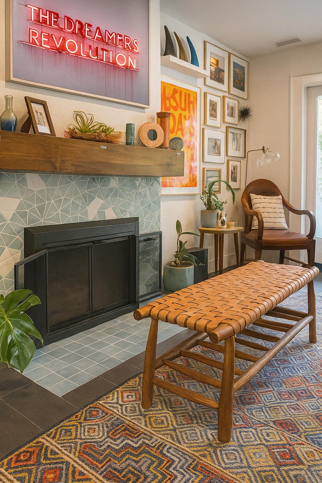 Moroccan Leather Bench – Handwoven Boho Seating on Eucalyptus Wood - Etsy
