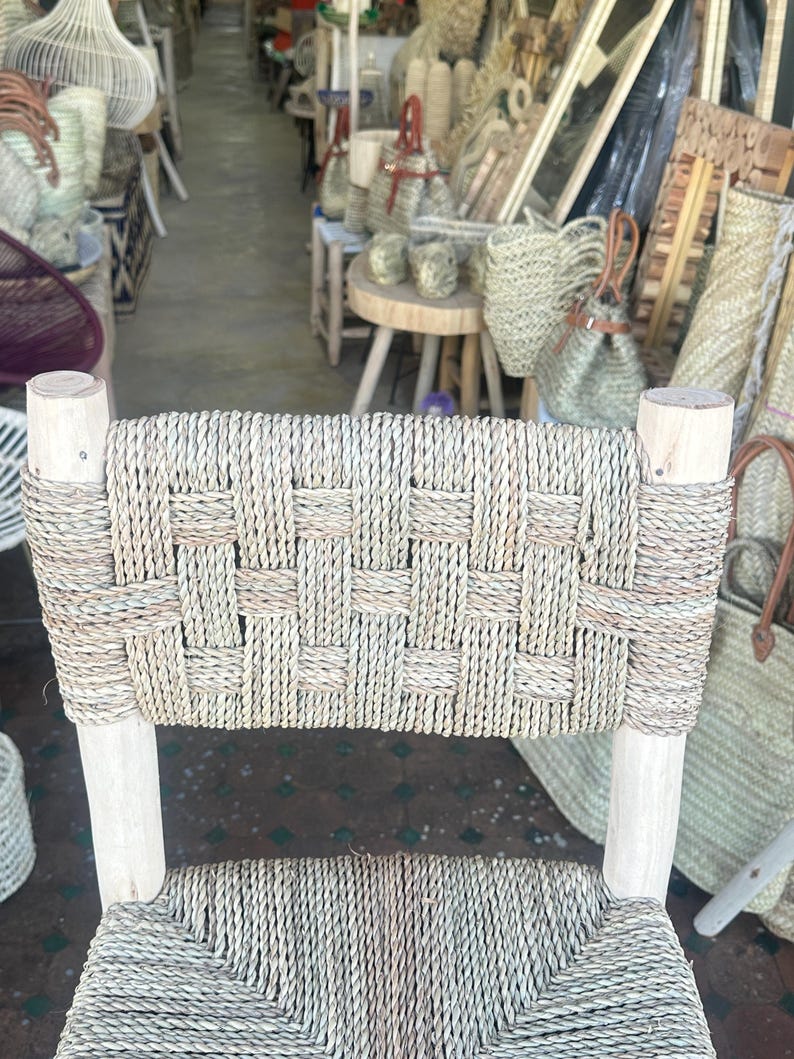 Moroccan Bar Stool, Handwoven Palm Leaf Cord Seat - Etsy