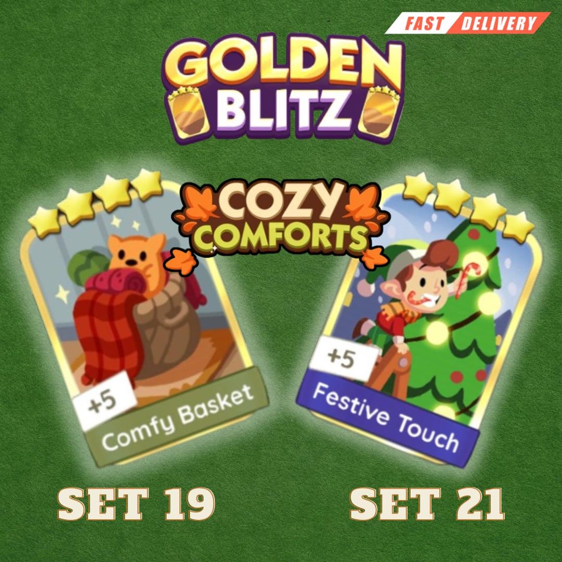 Monopoly GO Golden Blitz 4-star Sticker Pack | Comfy Basket & Festive ...